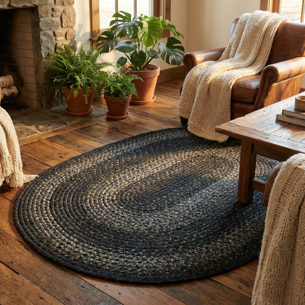 Jet Black Oval Jute Rug - Durable Area Rugs - Living Room Rug ...