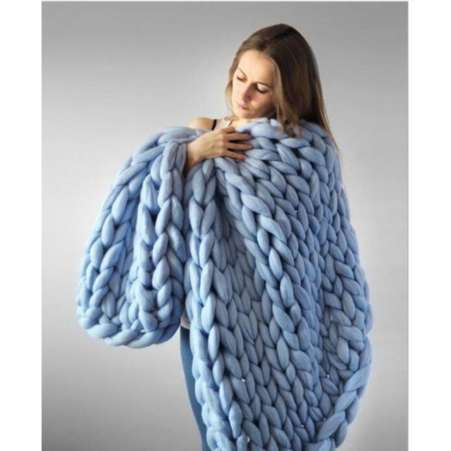 Chunky Knitted Blanket - Chunky Yarn Blanket - Large Knitted Throw ...